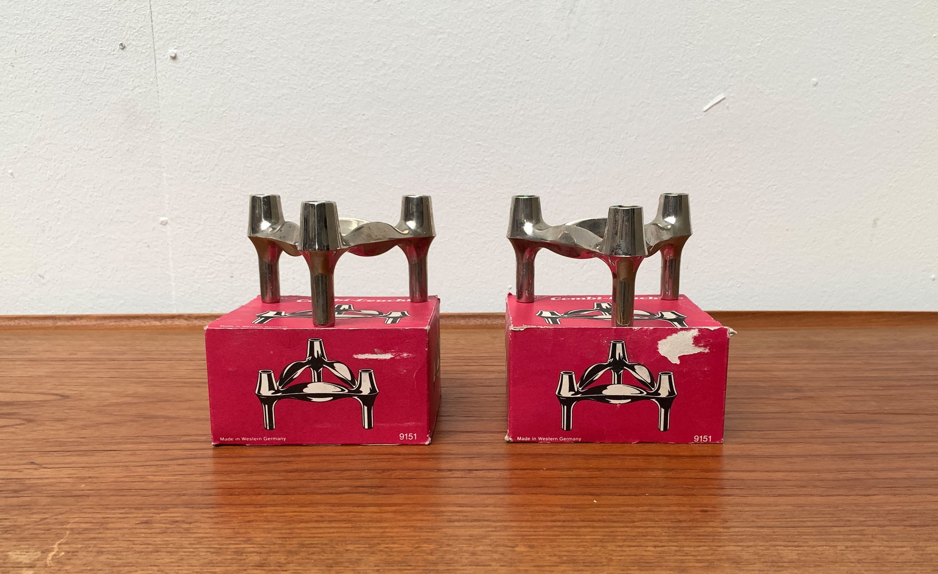 Stapelbarer deutscher Mid-Century Kerzenhalter von BMF, 1960er, 2er Set ...