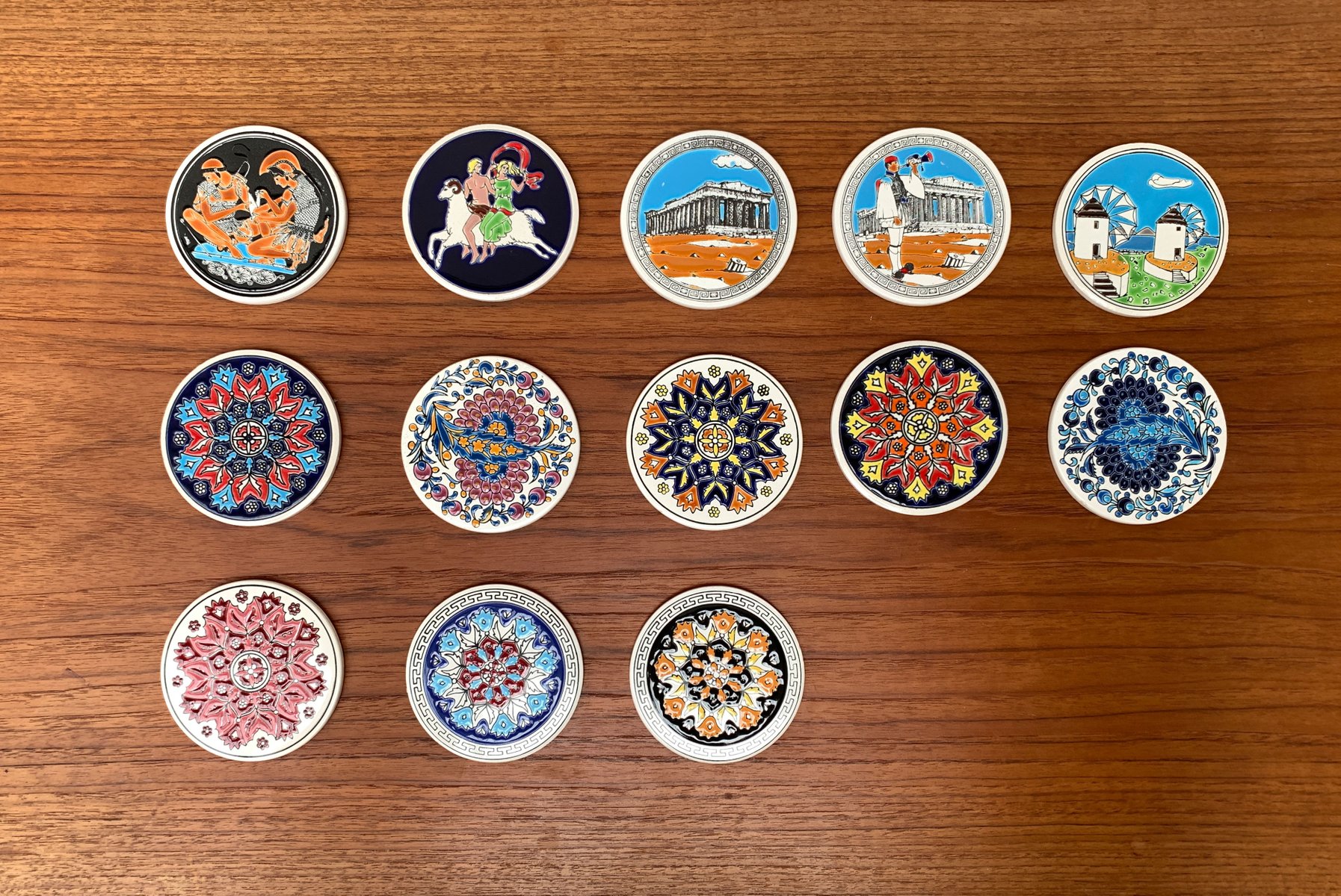 Vintage Greek Ceramic Handmade Coaster from Lito Niarchos, Set of 13 ...