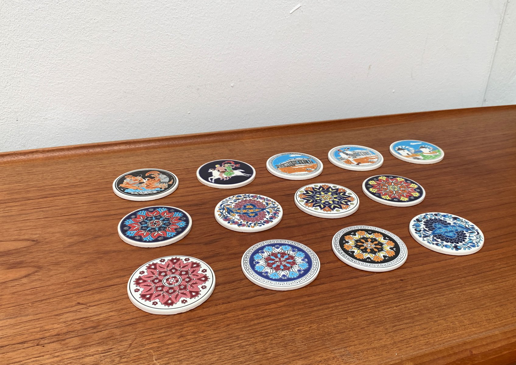 Vintage Greek Ceramic Handmade Coaster from Lito Niarchos, Set of 13 ...