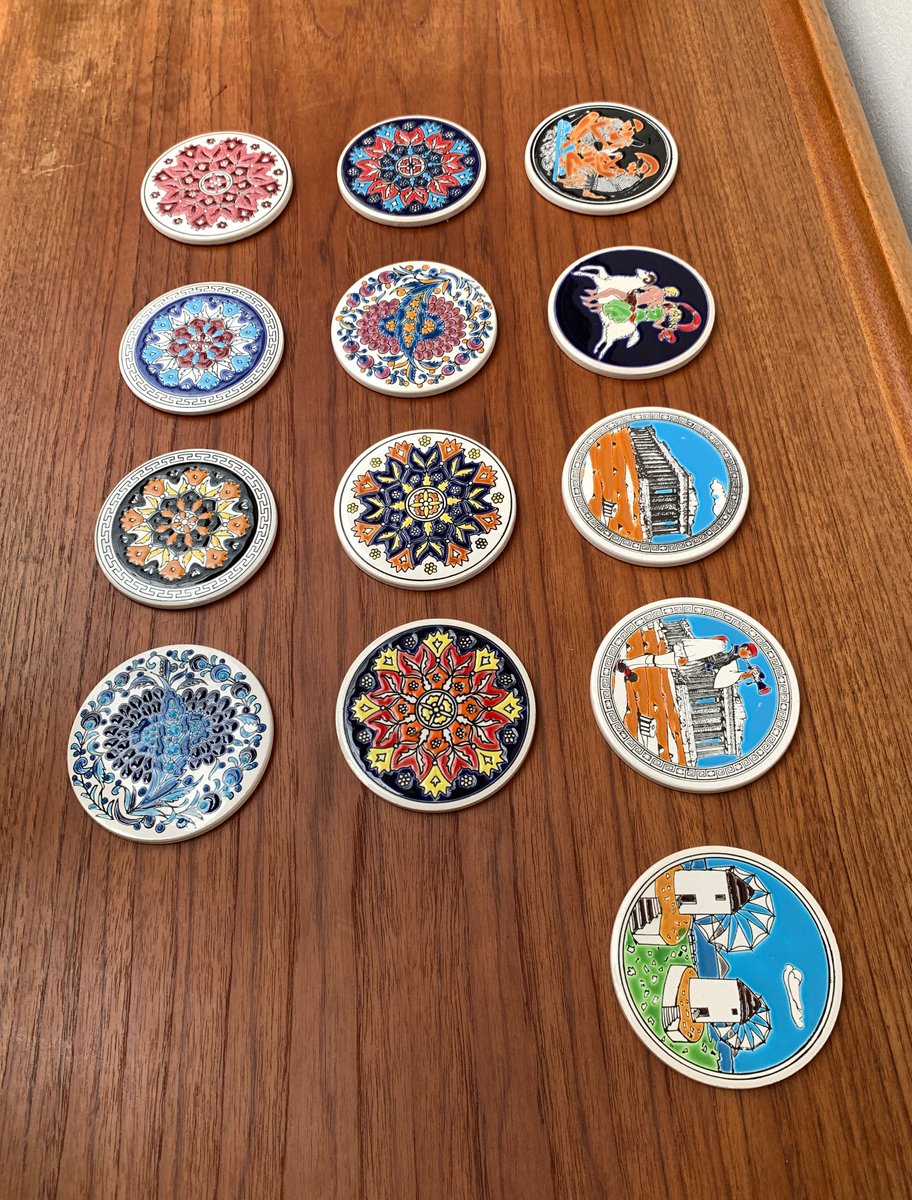 Vintage Greek Ceramic Handmade Coaster from Lito Niarchos, Set of 13 ...