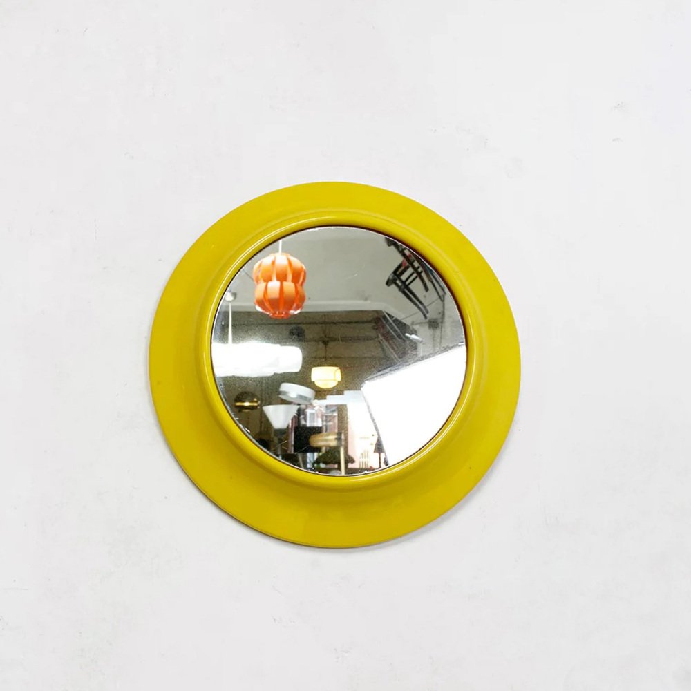 Modern Italian Yellow Plastic Round Mirror, 1980s for sale at Pamono