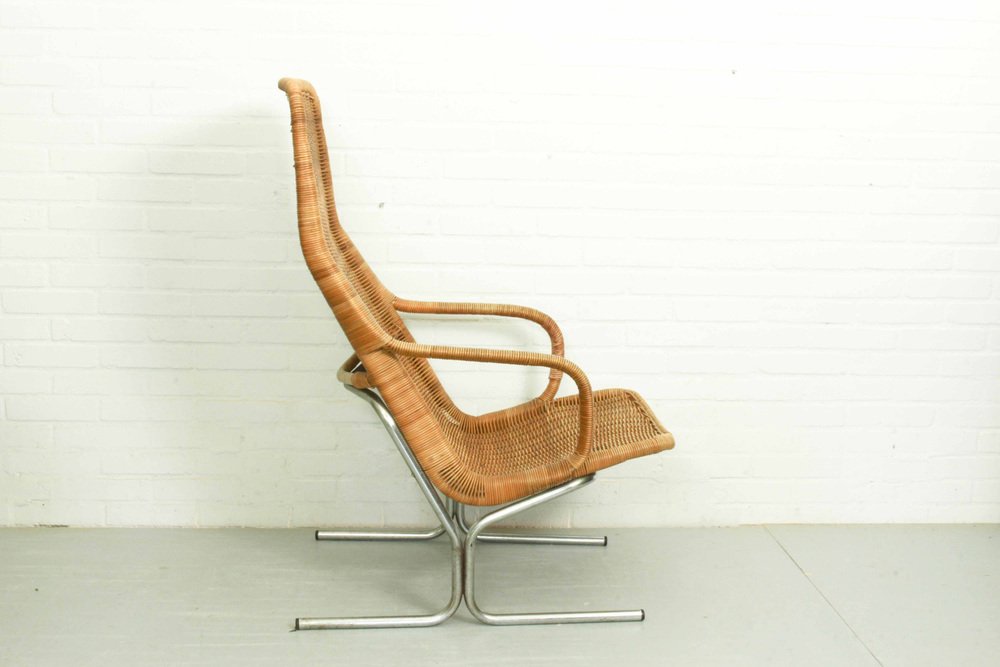Mid-Century Wicker Lounge Chair by Dirk Van Sliedregt for Jonker ...