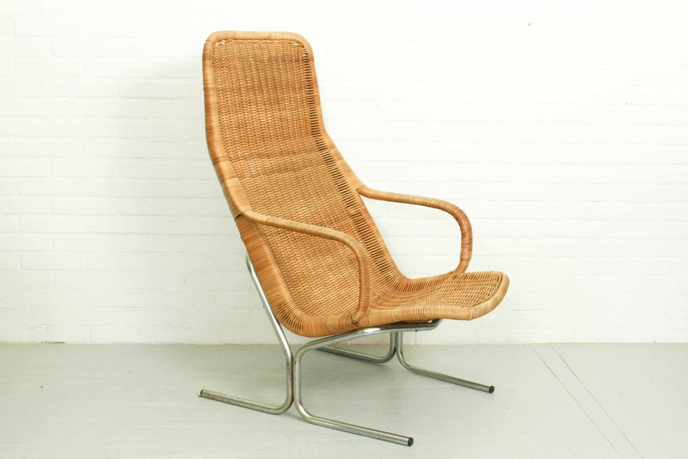 Mid-Century Wicker Lounge Chair by Dirk Van Sliedregt for Jonker ...