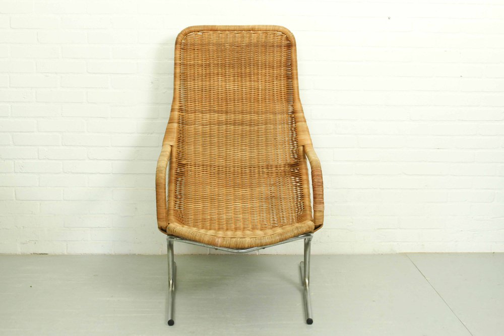 Mid-Century Wicker Lounge Chair by Dirk Van Sliedregt for Jonker ...