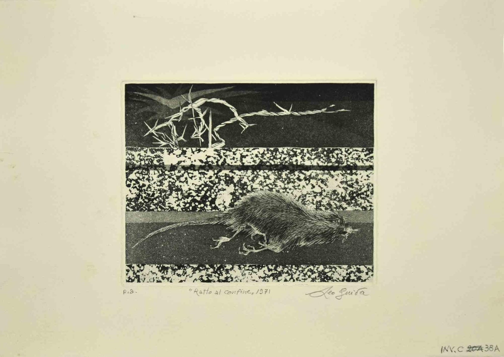 Leo Guida, Rat at the Border, Original Etching, 1971 for sale at Pamono