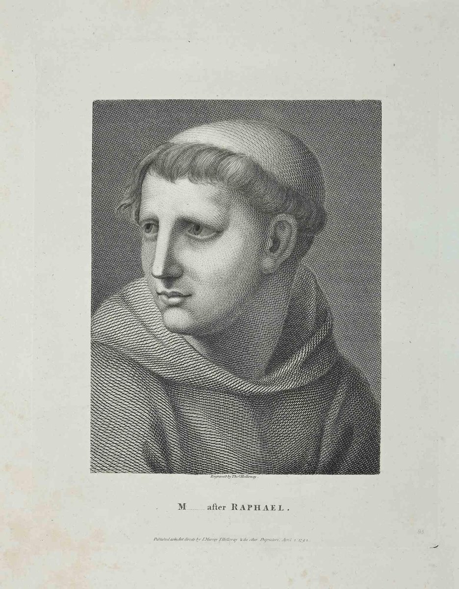 Thomas Holloway, Portrait of M...after Raphael, Original Etching, 1810 ...