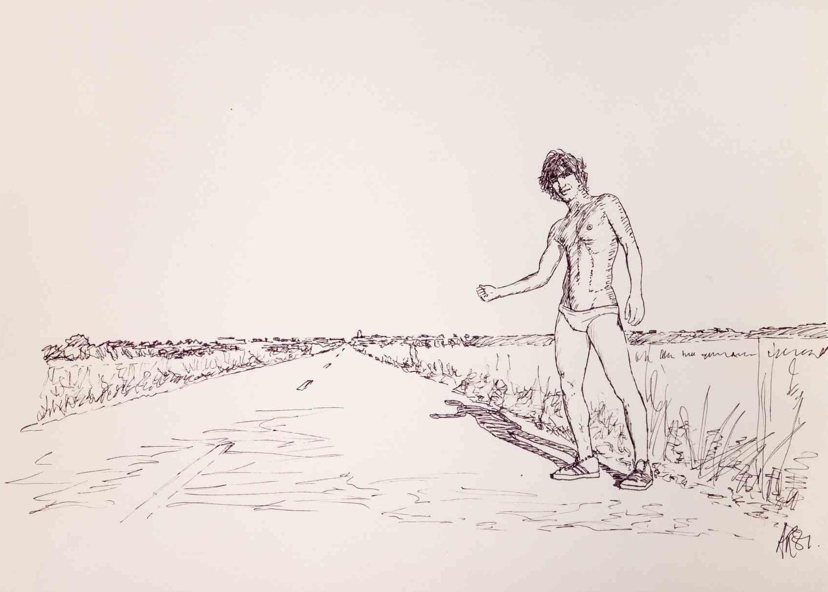 Anthony Roaland, Man on the Road, Original Pen Drawing, 1981 for sale ...