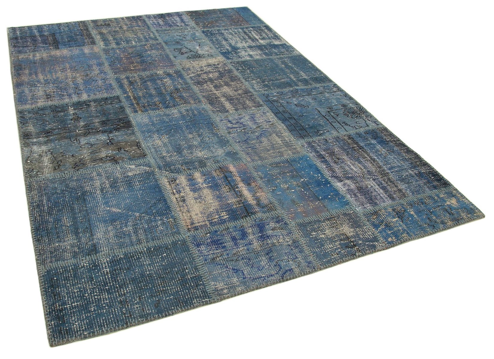Vintage Blue Wool Patchwork Rug for sale at Pamono