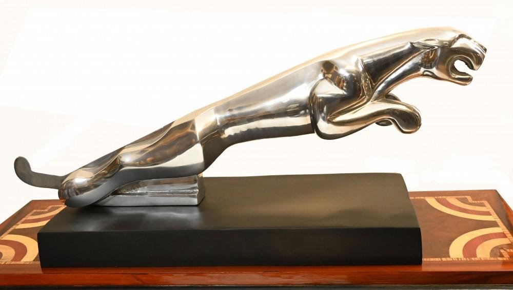 Art Deco Silver Bronze Jaguar Car Ornament for sale at Pamono