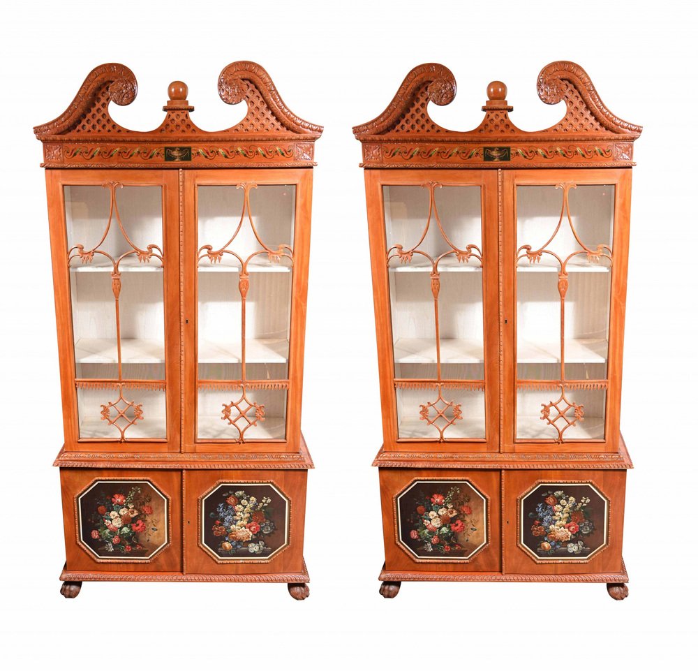 Antique Chippendale Display Cabinets in Satinwood, 1920s, Set of 2 for ...
