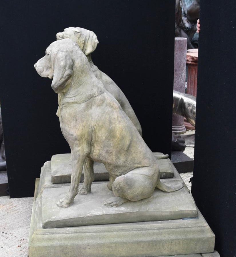 Large English Stone Guard Dogs Garden Statue, Set of 2 for sale at Pamono