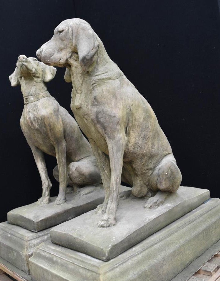 Large English Stone Guard Dogs Garden Statue, Set of 2 for sale at Pamono
