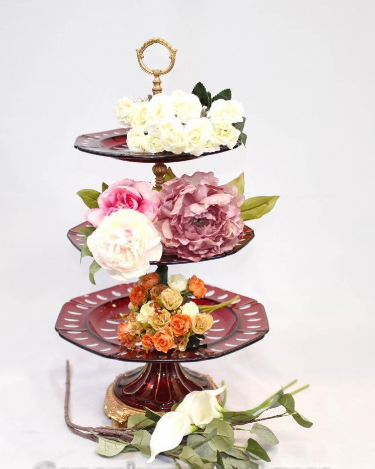 Empire French Glass Cake Stand with Three Tier Plates for sale at Pamono