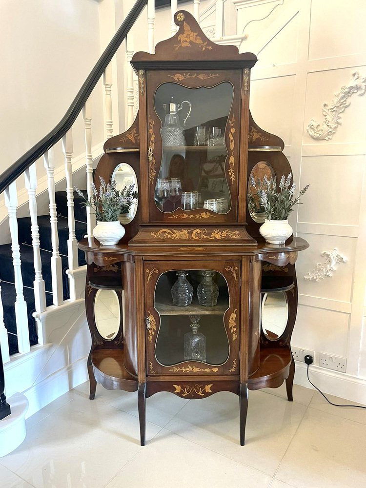 Antique Victorian Mahogany Marquetry Inlaid Display Cabinet, 1880s for ... Antique Victorian Mahogany Marquetry Inlaid Display Cabinet, 1880s for ...