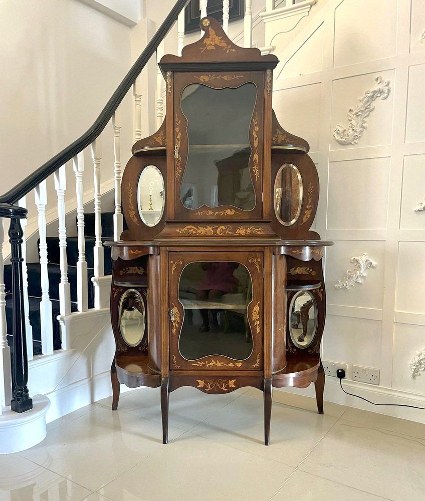 Antique Victorian Mahogany Marquetry Inlaid Display Cabinet, 1880s for ... Antique Victorian Mahogany Marquetry Inlaid Display Cabinet, 1880s for ...