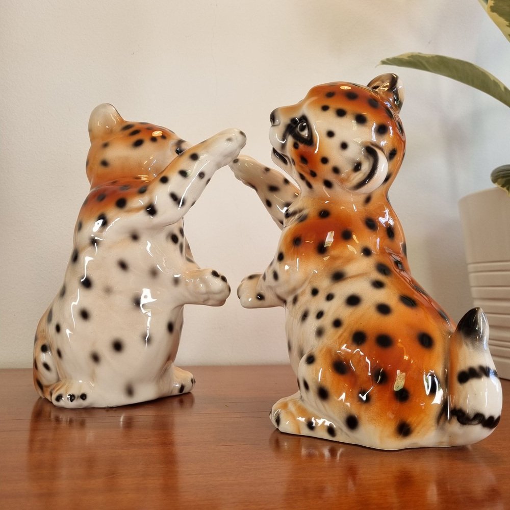 Vintage Ceramic Cheetah Cubs, Italy, 1972, Set of 2 for sale at Pamono