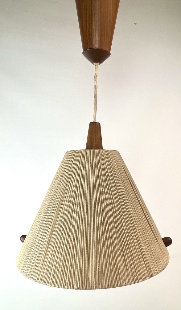 Teak Rope-Raffia Pendant Lamp from Temde, 1960s for sale at Pamono