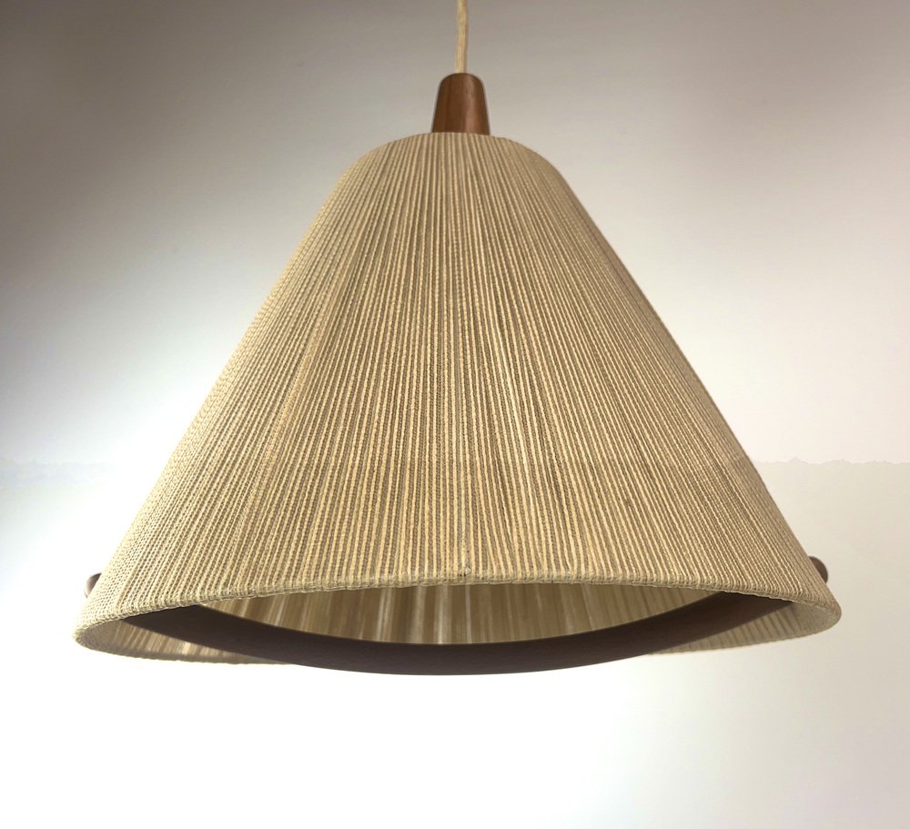 Teak Rope-Raffia Pendant Lamp from Temde, 1960s for sale at Pamono