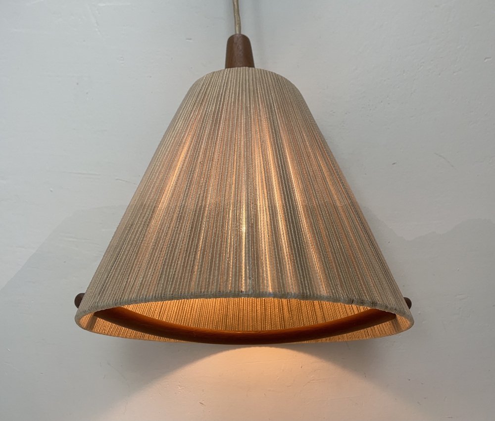 Teak Rope-Raffia Pendant Lamp from Temde, 1960s for sale at Pamono