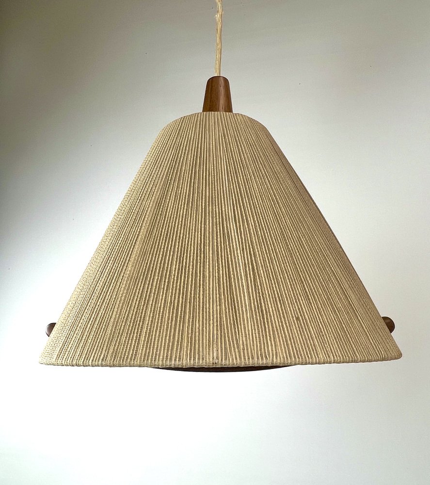 Teak Rope-Raffia Pendant Lamp from Temde, 1960s for sale at Pamono