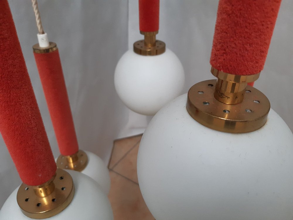 Vintage Red and White Cascade Hanging Lamp with 5 Glass Balls, 1960s ...