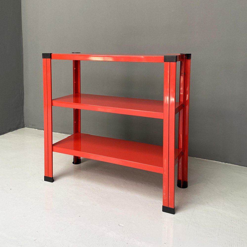 Italian Modern Red Metal Bookcase, 1980s for sale at Pamono