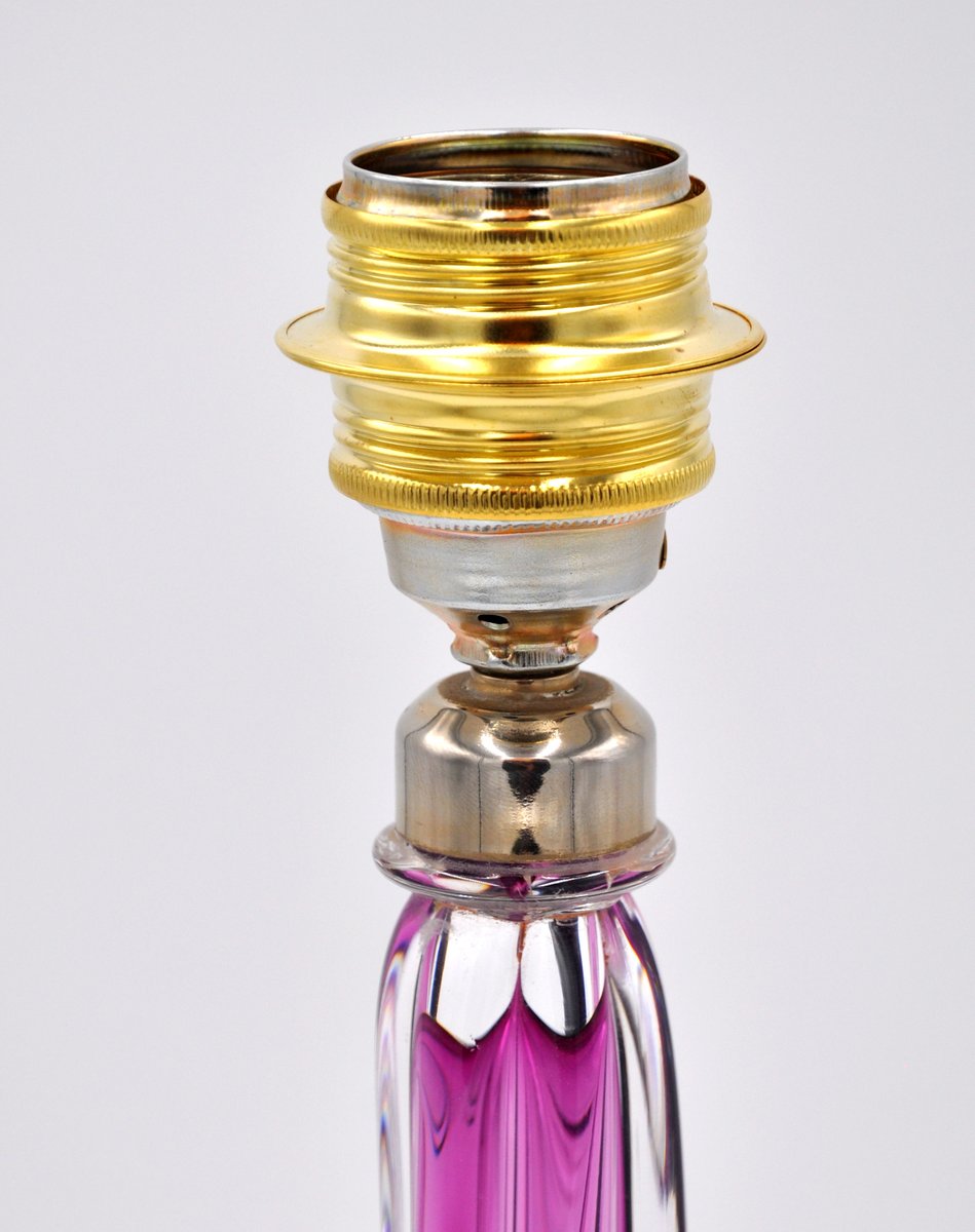 Lila Tischlampe aus klarem Kristallglas von Val Saint Lambert bei ...