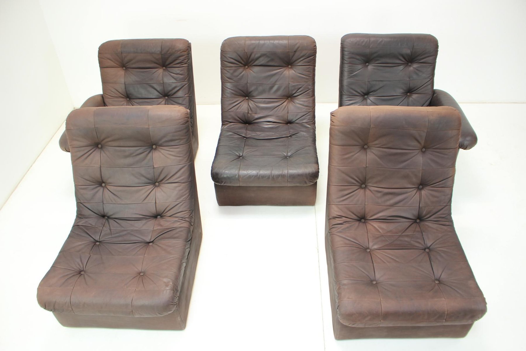 Canapé 5 Places Modulaire en Cuir, 1980s, Set de 5 en vente sur Pamono