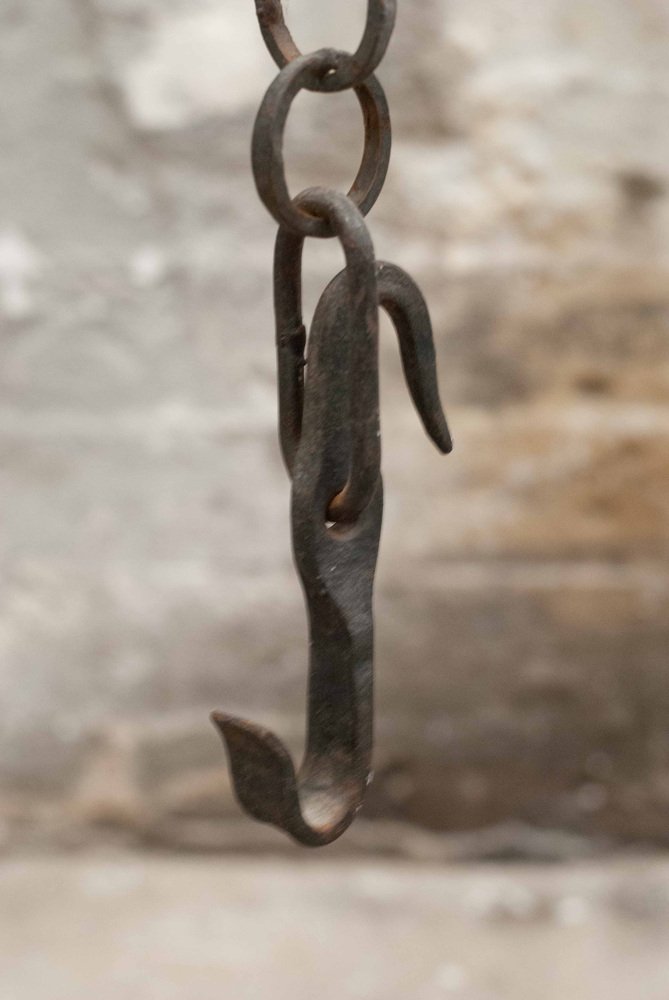 20th Century Wrought Iron Rustic Support Element with Chains, Spain for ...