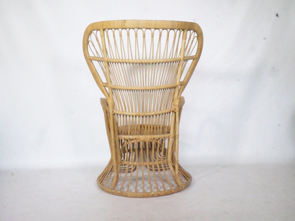 Large Mid Century Peacock Rattan Chair From Rohé Noordwolde 1970s For