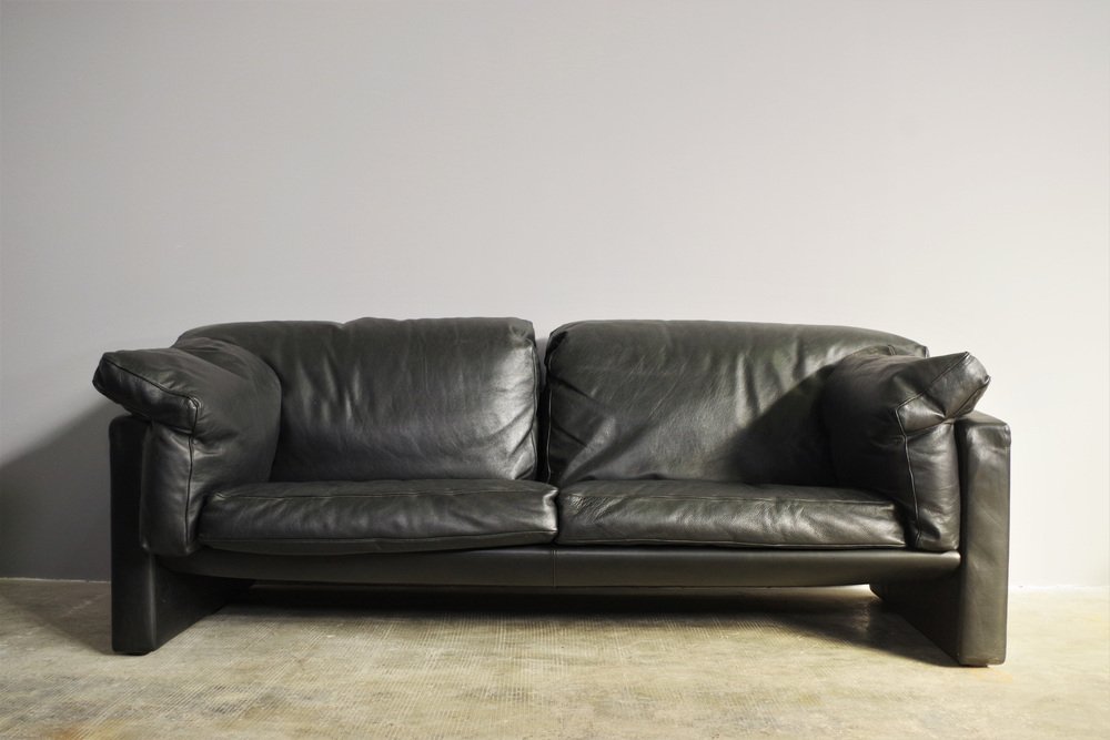 Moroso Sofa & Sessel aus schwarzem Leder, 1984, 3er Set bei Pamono kaufen