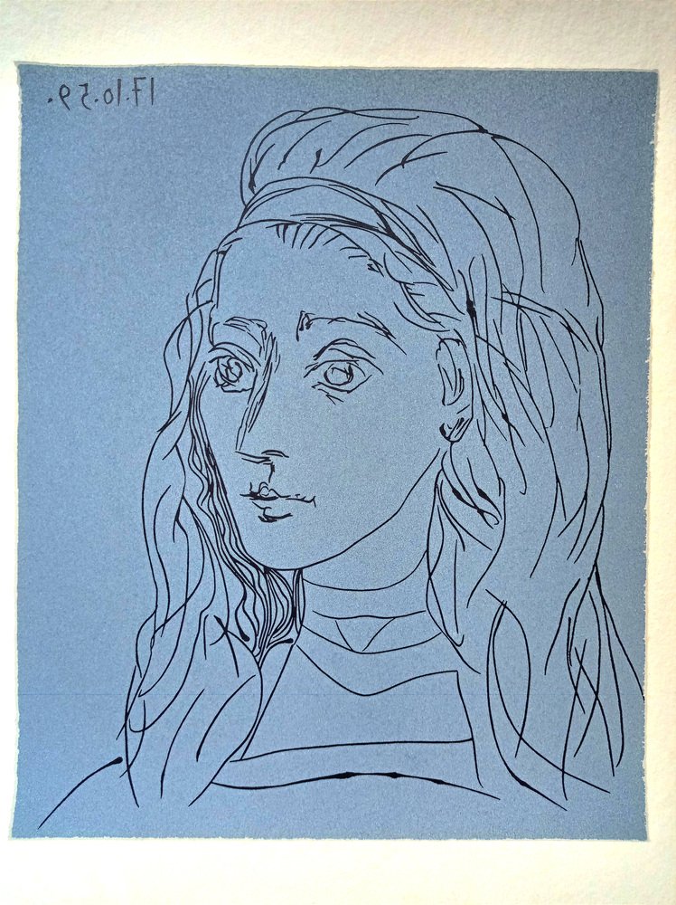 Pablo Picasso Jacquelines Portrait Original Linocut 1962 For Sale