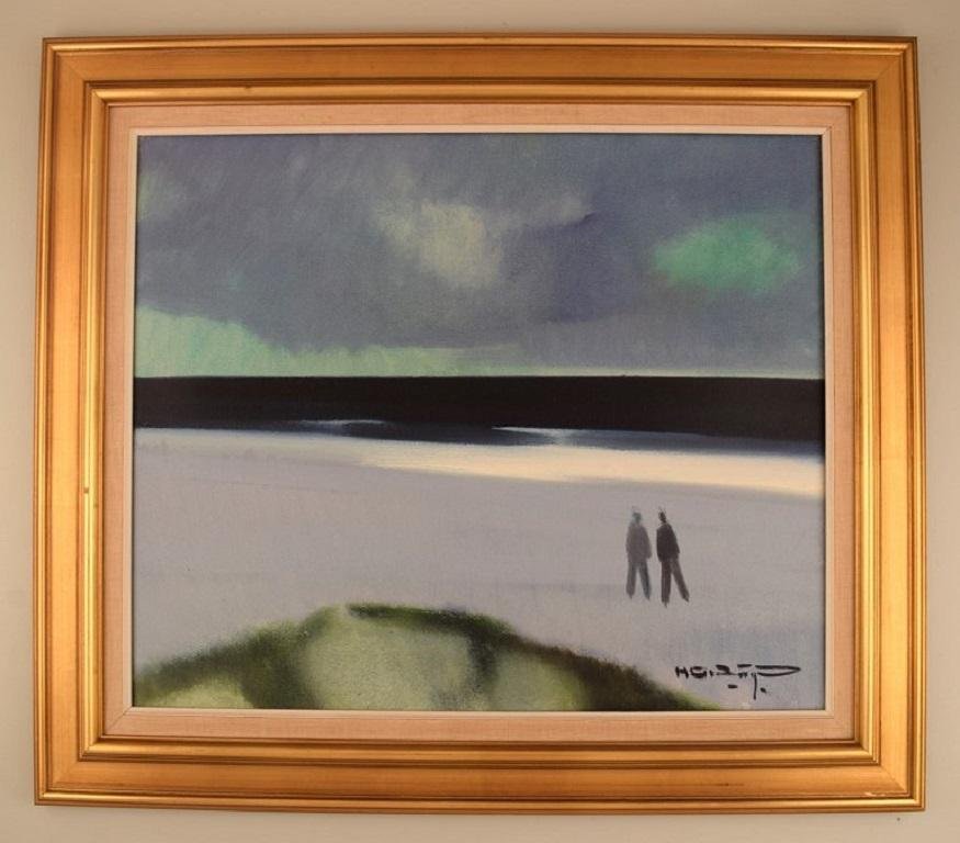 Knud Horup, Paysage de Plage Moderniste, 20ème Siècle, Huile sur Toile ...