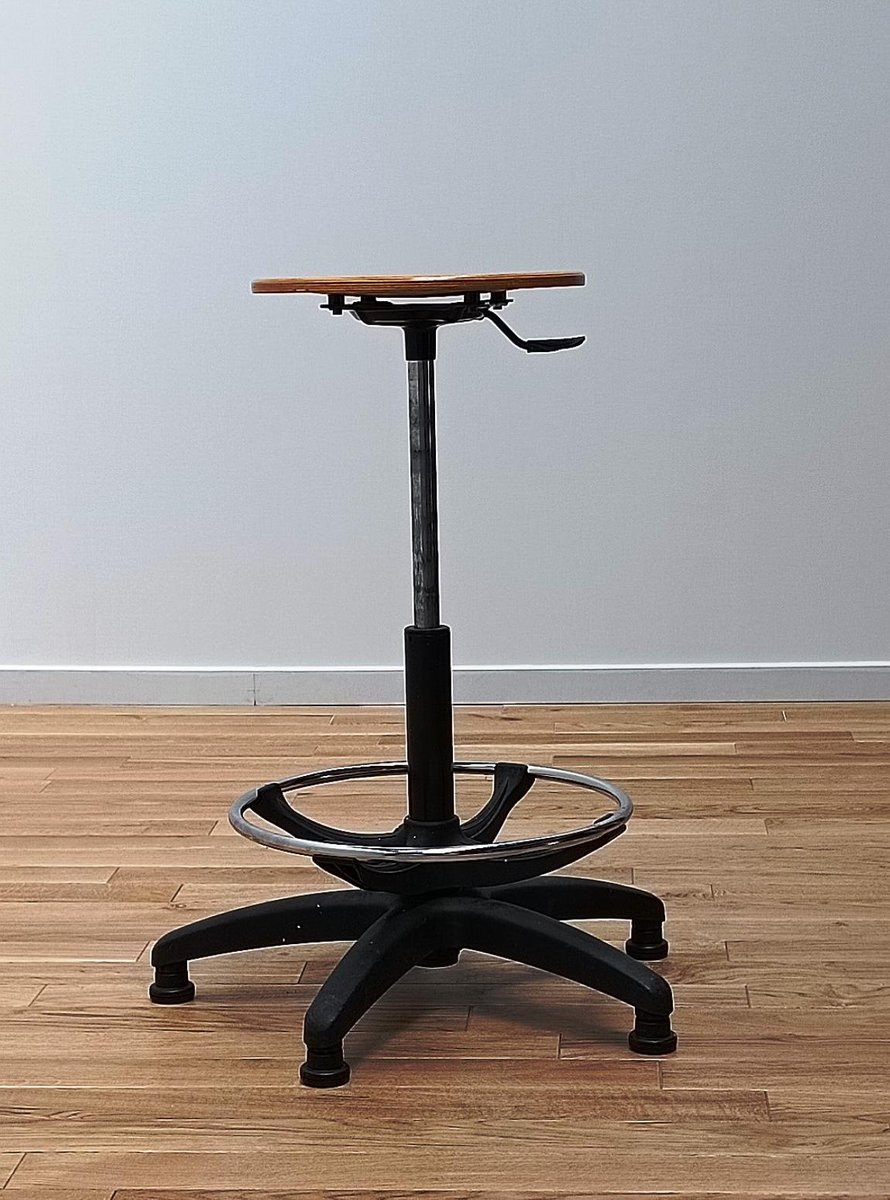 Industrieller Vintage Hocker aus Metall & Holz bei Pamono kaufen