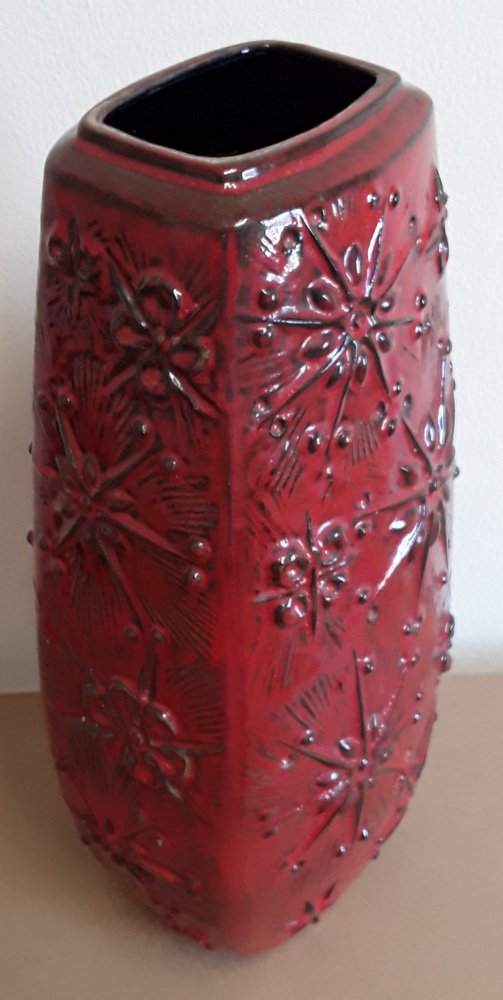 Vintage German Ceramic Model 243-46 Floor Vase in Red Glaze with Black ...