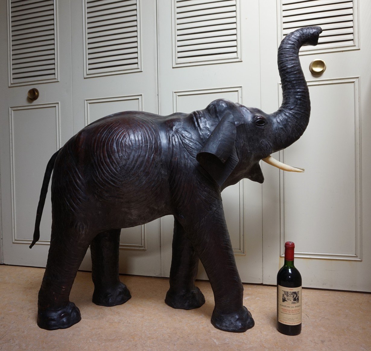 Large Antique Leather Elephant Sculpture, 1920s for sale at Pamono