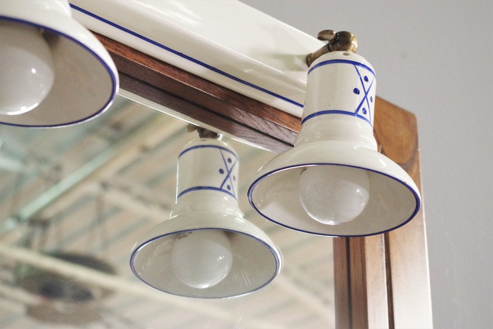 Wall Mirror with Light Bulbs, 1980s for sale at Pamono