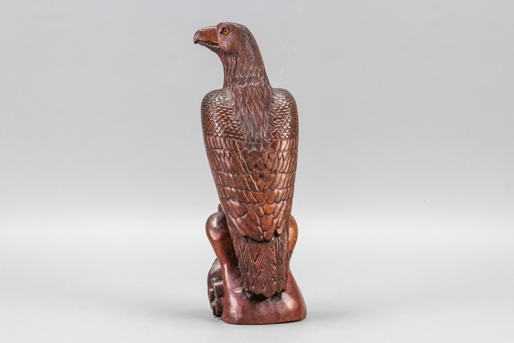 Art Deco Carved Wooden Eagle Sculpture with Glass Eyes, 1960s for sale ...