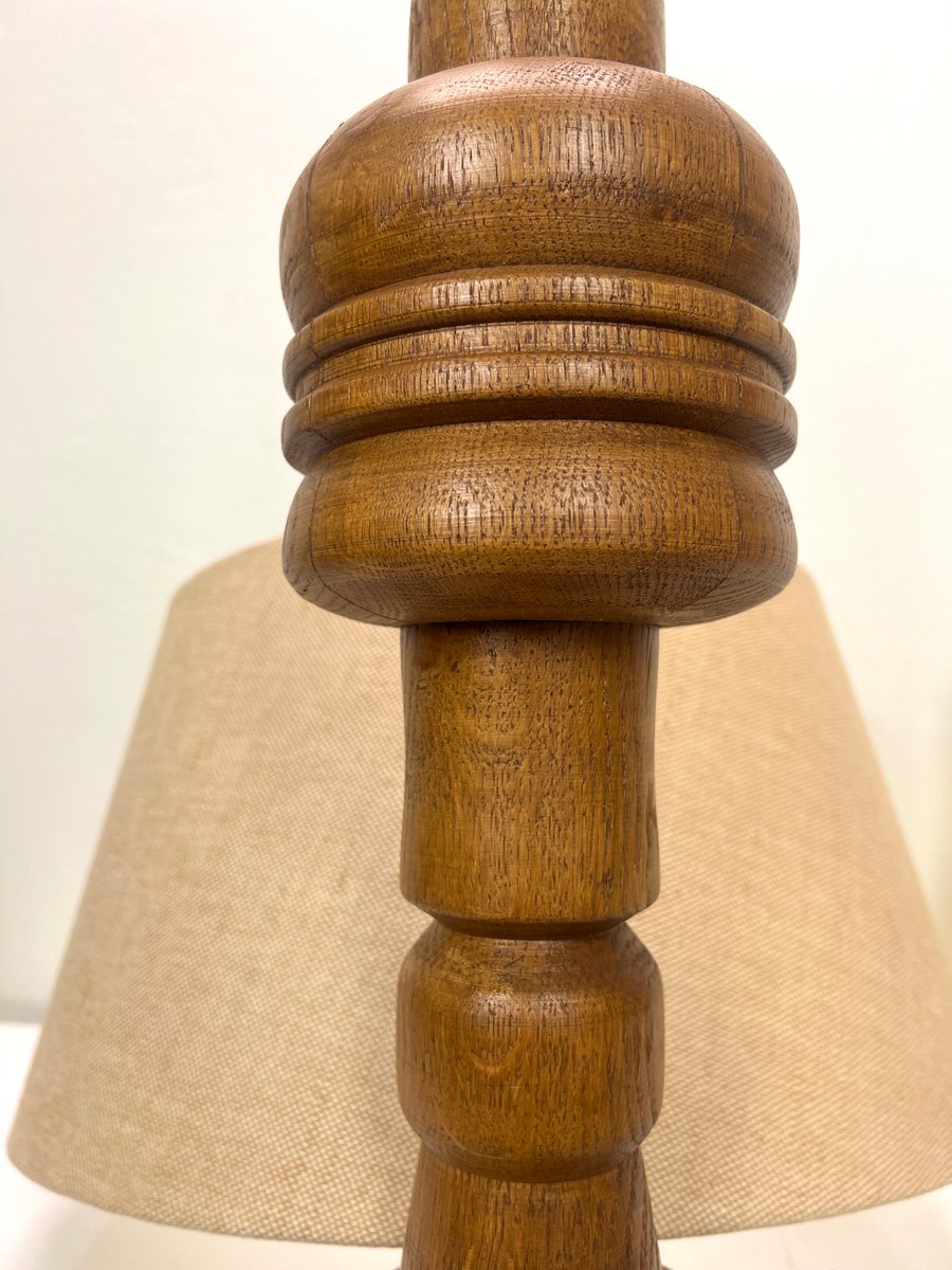 Large Turned Oak Table Lamp, 1960s for sale at Pamono