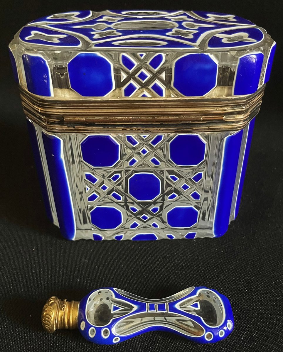 Bohemian Crystal Box and Perfume Bottle in Overlay Glass, Set of 2 for ...