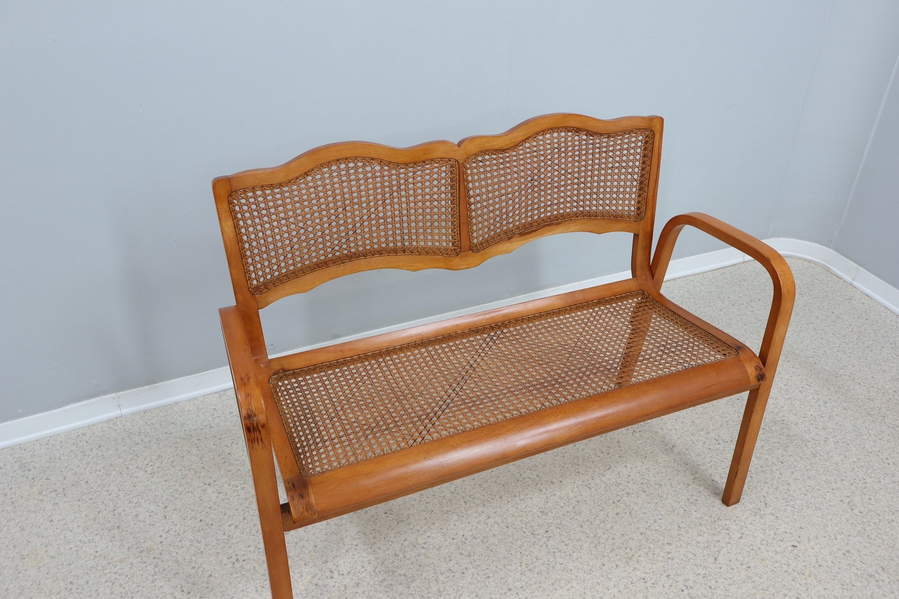 Mid-Century Vienna Straw Bench and Armchair, 1940s, Set of 3 for sale ...