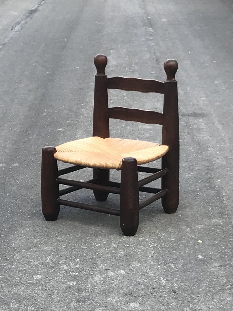 Low Oak and Straw Chair, 1950 for sale at Pamono