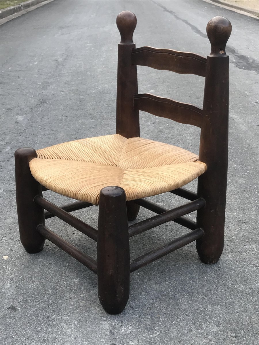 Low Oak and Straw Chair, 1950 for sale at Pamono