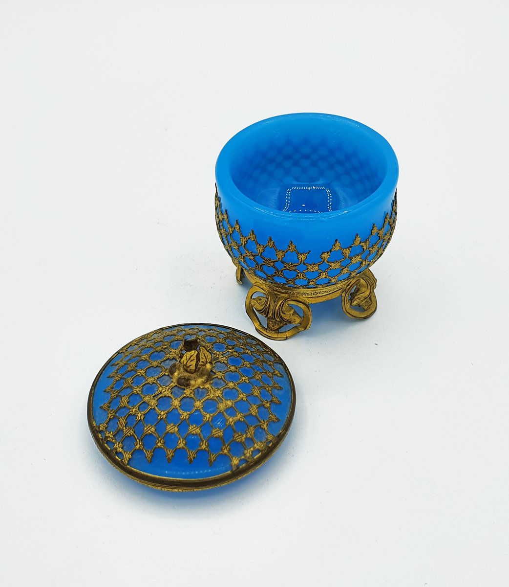 Blue and White Opaline and Golden Brass Palays Royale Boxes, Set of 2 ...