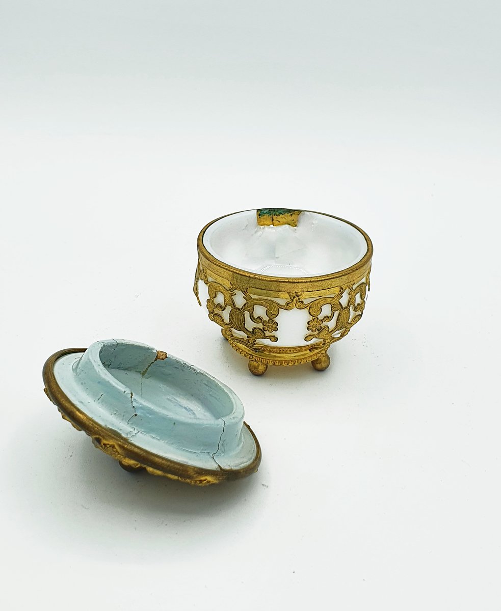 Blue and White Opaline and Golden Brass Palays Royale Boxes, Set of 2 ...