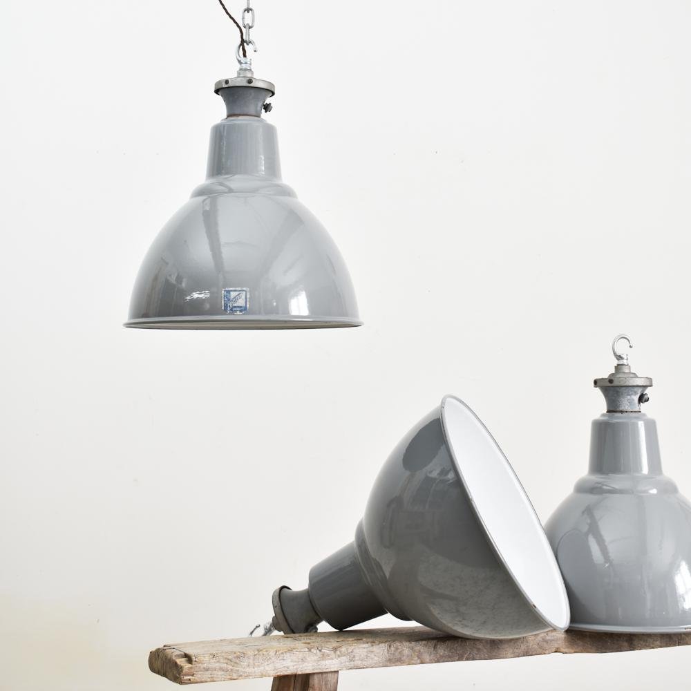16″ Industrial Grey Benjamin Pendant Light, 1950s for sale at Pamono