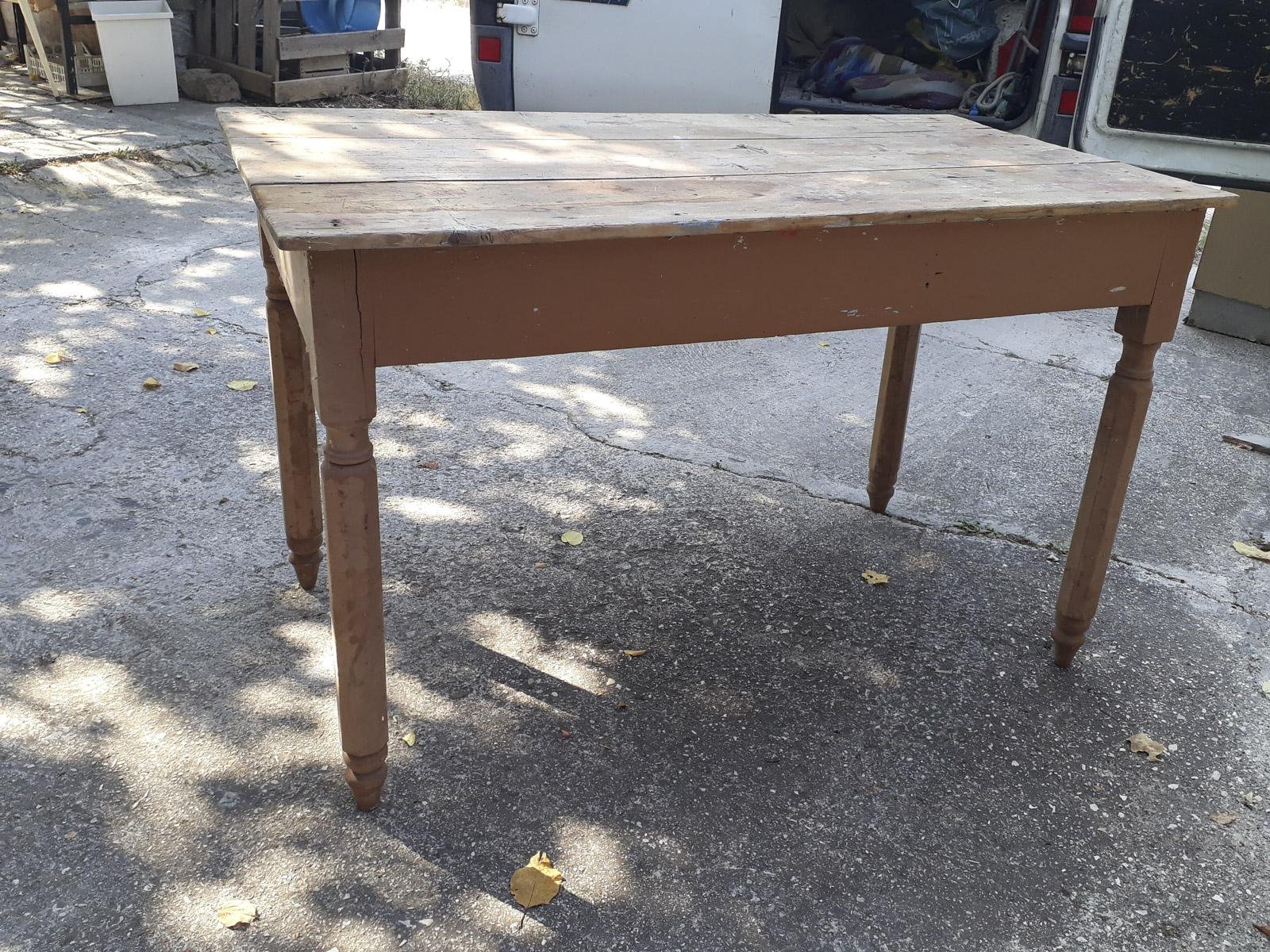 Table Painted in Light Beige with Drawer, Early 1900s for sale at Pamono
