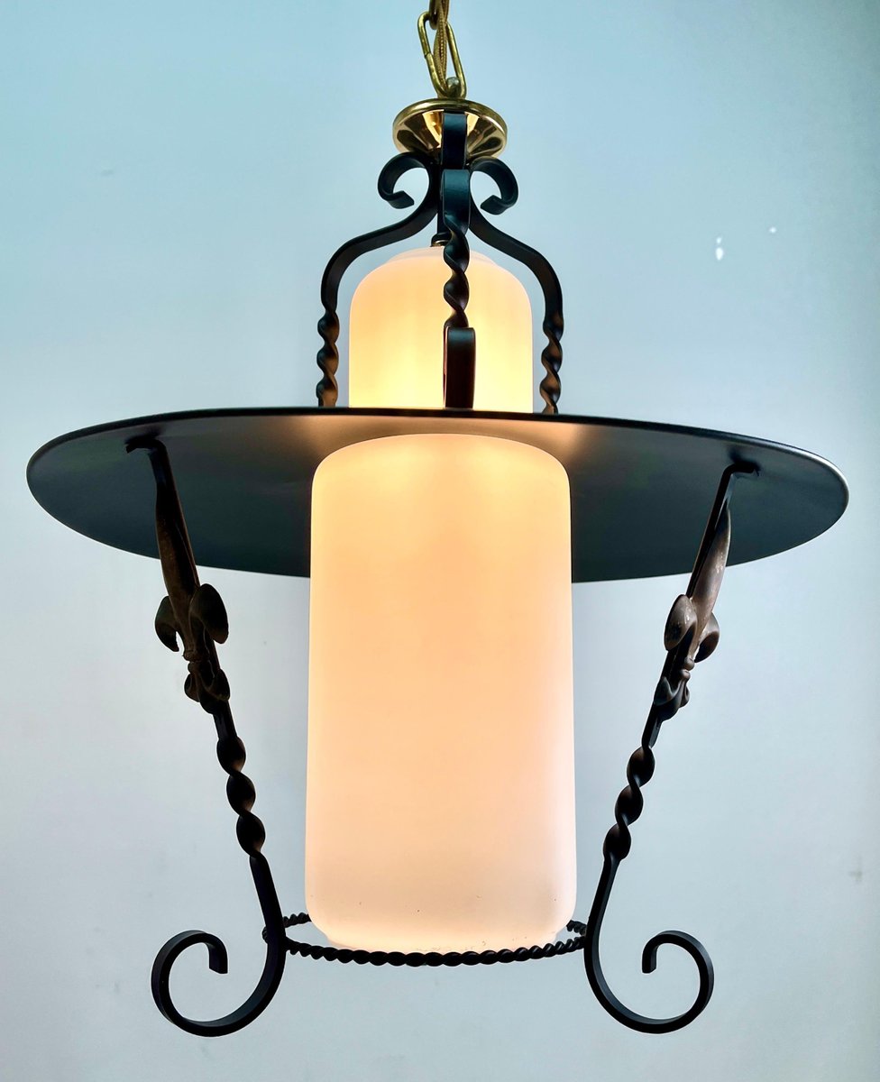 Vintage Lobby Pendant in Opaline Glass, 1960s for sale at Pamono