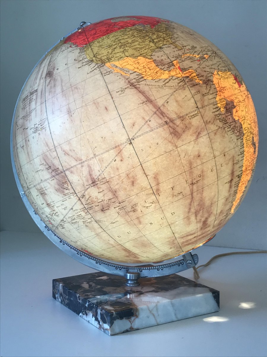 Large Terrestrial Globe in Glass and Marble, 1962 for sale at Pamono