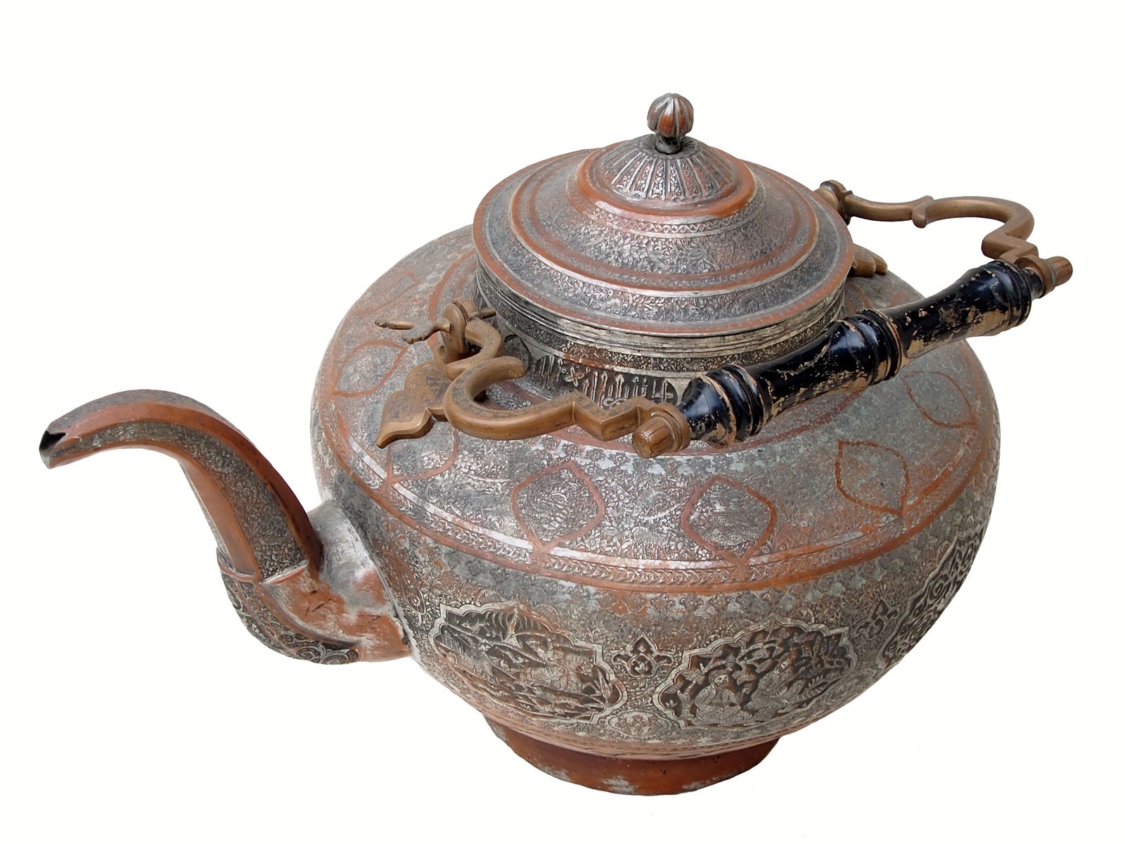Large Antique Central Asian Engraved Copper Teapot for sale at Pamono
